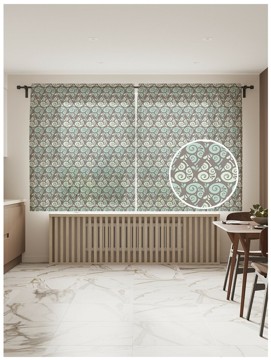 Тюль, фототюль короткий "Треугольные спирали" высота 180 см, ширина 145 см (по 2 полотна), JoyArty