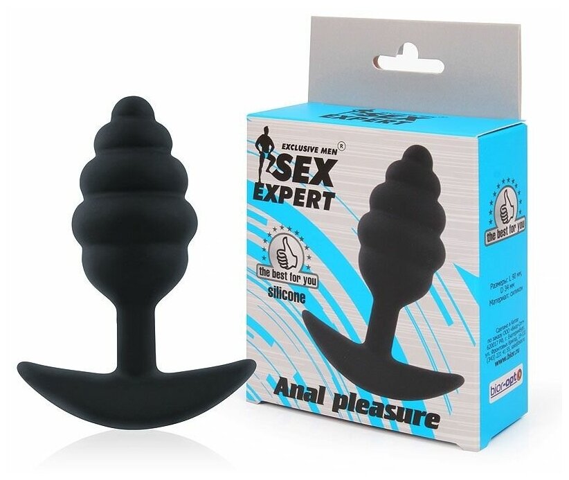 Ребристая анальная втулка с ограничителем