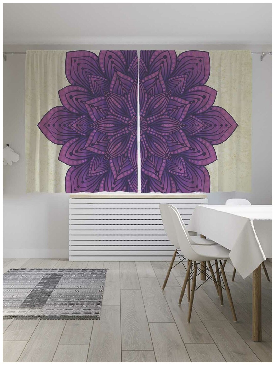 Фотошторы короткие "Лепестки мандалы", 2 полотна шириной по 145 см, высота 180 см, JoyArty