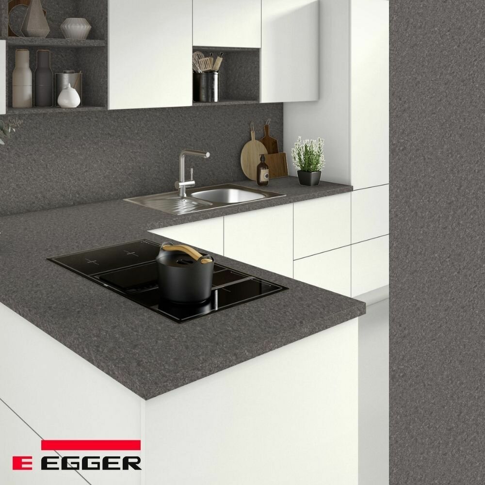 Столешница для кухни Egger 2700х600x38мм с торцевыми планками. Цвет - Сталь Серебро антрацит