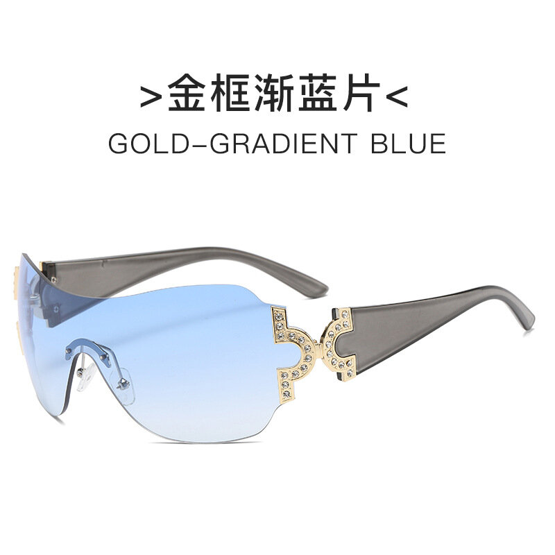 2026 Новые европейские и американские солнцезащитные очки с большой оправой Y2K для горячих девушек, без оправы, с бриллиантовой инкрустацией, модные очки для женщин в стиле миллениум и интернет-знаменитостей