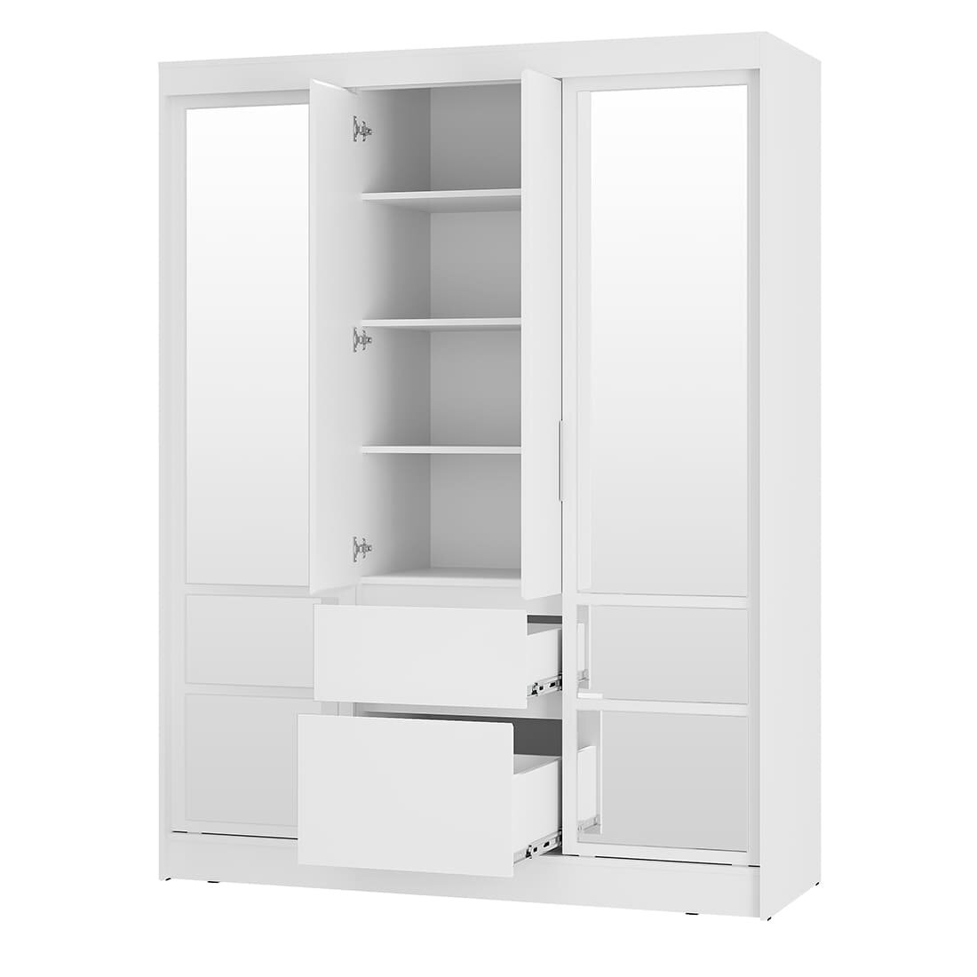 Шкаф-купе с зеркалом с ящиками Симпл ШКК-06 160,0х210,0х58,2 см, белый — фото 1
