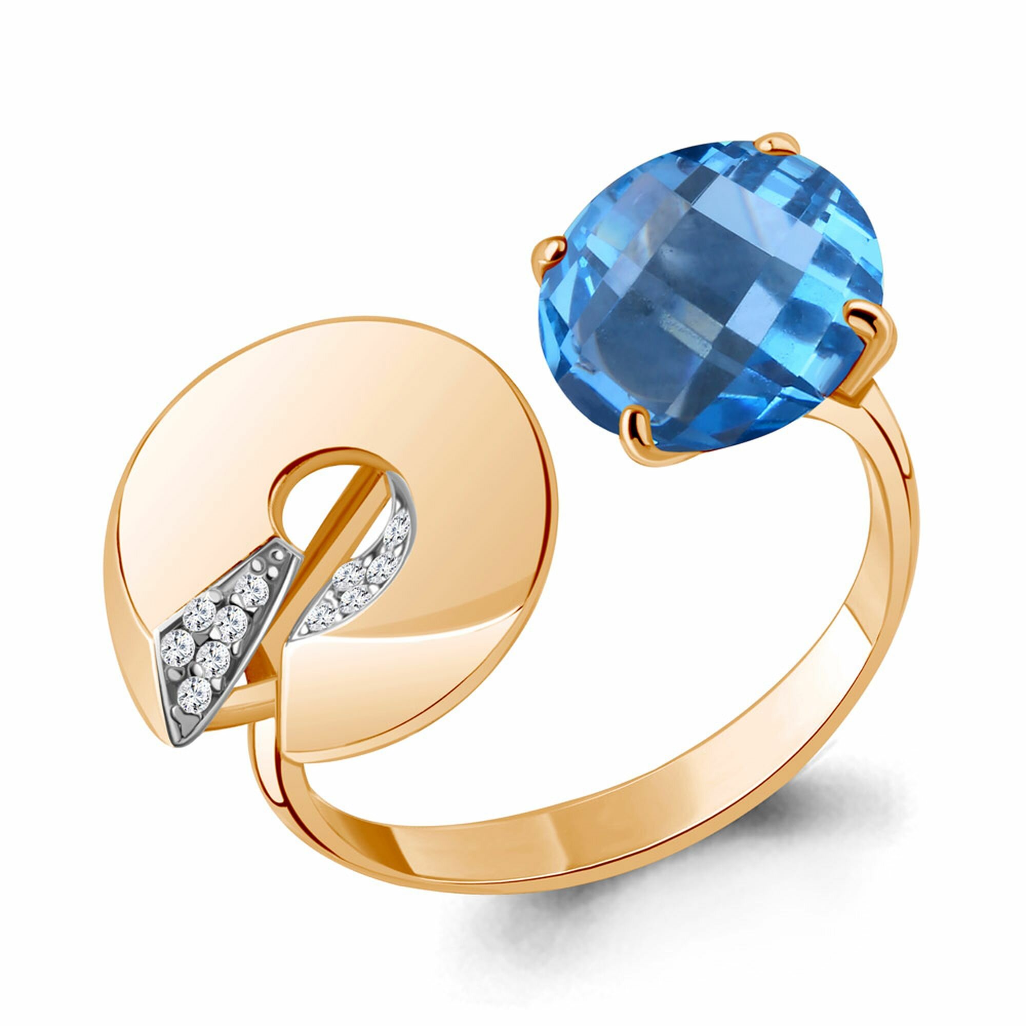 Кольцо, серебро, 925 проба, золочение, фианит, топаз