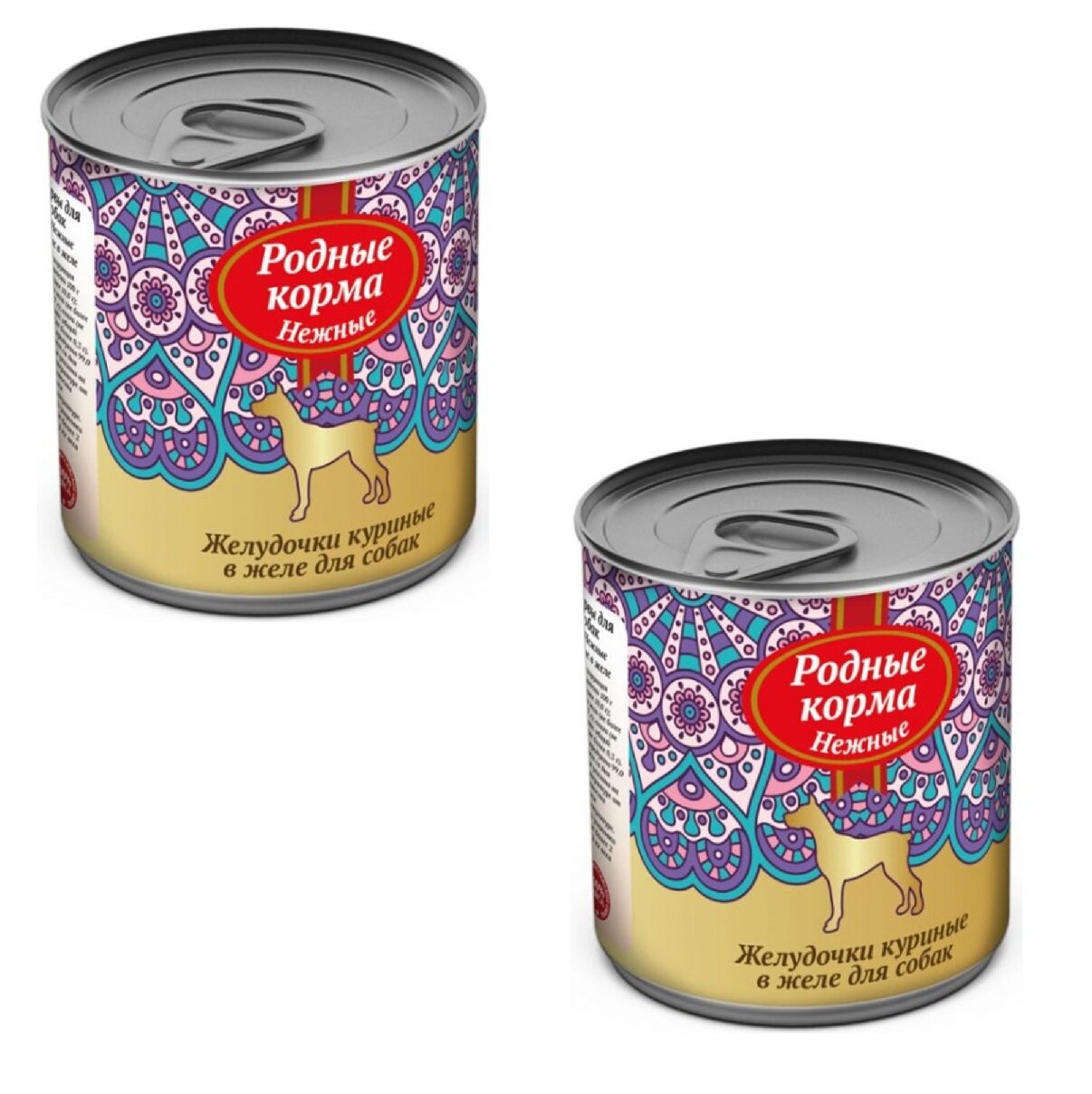 Родные корма нежные консервы желудочки куриные в желе для собак 240 г, 2 штуки