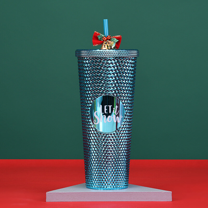 Новый стиль 710ml большой емкости двухслойный пластиковый стакан для соломки креативный кубок дуриан Покрытие синим