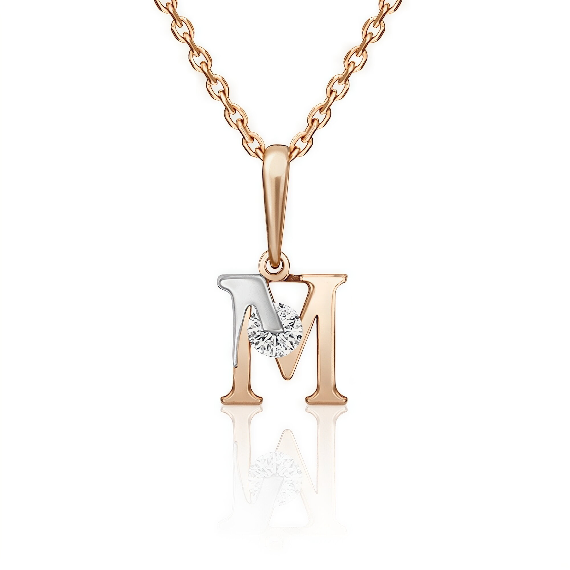 Подвеска, комбинированное золото, 585 проба, фианит