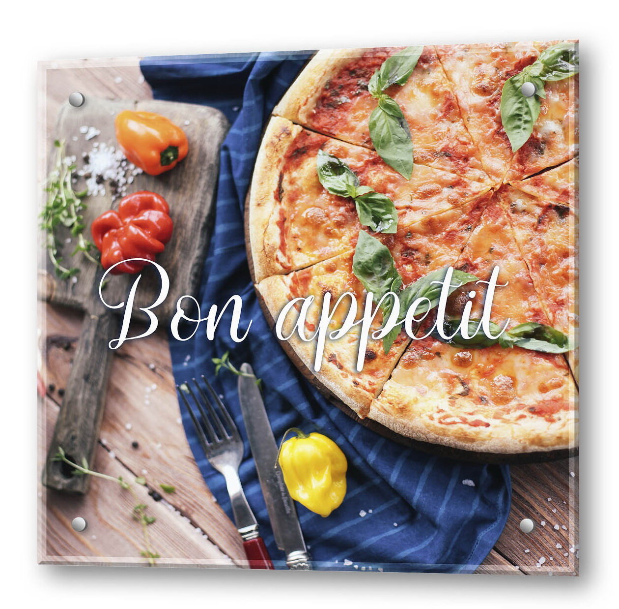 Кухонный экран из закаленного стекла "БОН аппетит" - (600х600х4 мм)