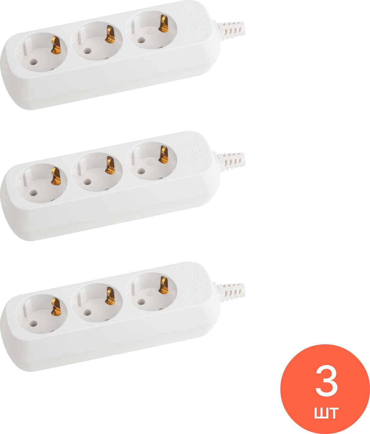 Блок розеток ЭРА KX-3e, 3 гнезда 16А 3500Вт IP20 с заземляющими контактами, белый Б0028338 / колодка электрическая для удлинителя (комплект из 3 шт)