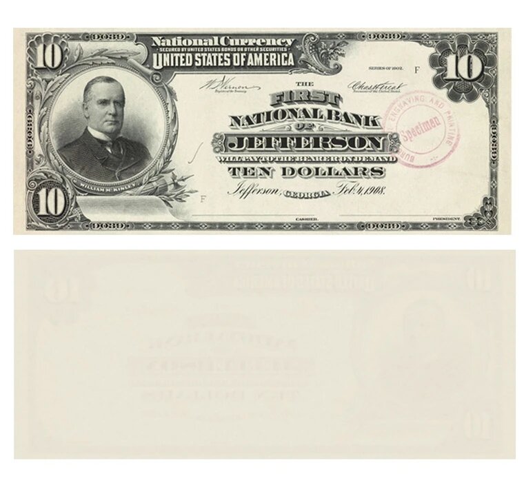 10 долларов 1908 Jefferson США Джорджия, серия F, надпечатка образец, сувенирная копия, банкноты и купюры редкие коллекционные