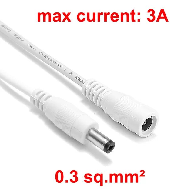 Удлинительный кабель питания DelightFire DC power connector 12В 24В 0.5m, 22AWG White