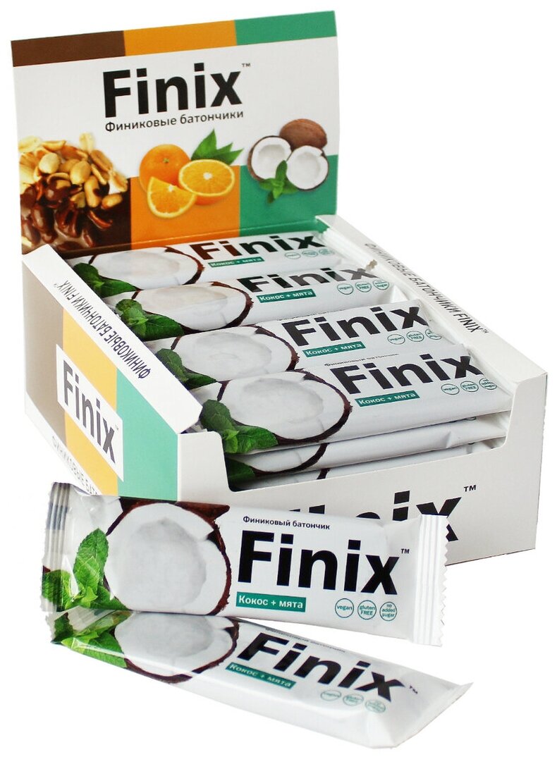 Батончики Finix Кокос-Мята, финиковые, 30г, 24шт, натуральный, без сахара