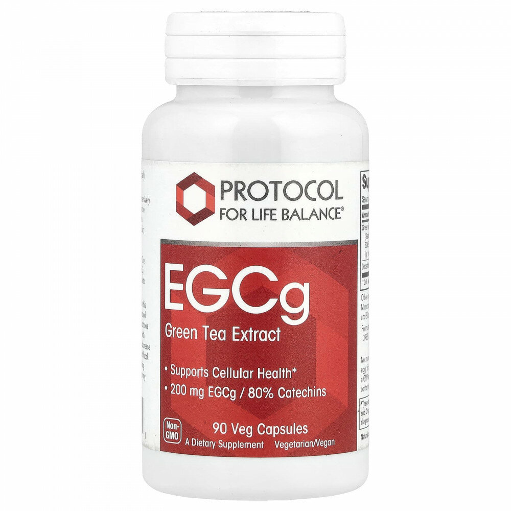 Protocol for Life Balance, EGCg, экстракт зеленого чая, 90 растительных капсул