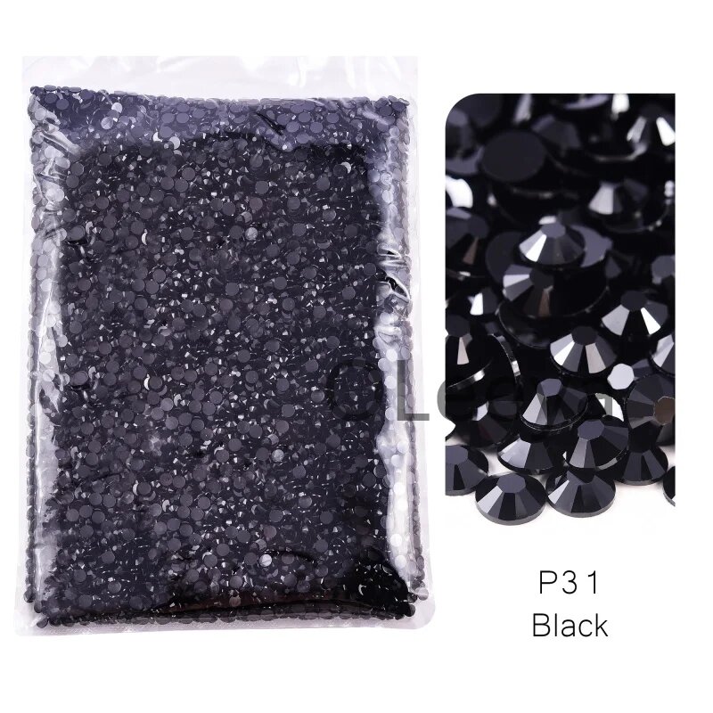 Стразы смола OLeeya 2-6 мм без горячей фиксации 50000 шт Черный, 2mm SS6--20000pcs, jet black