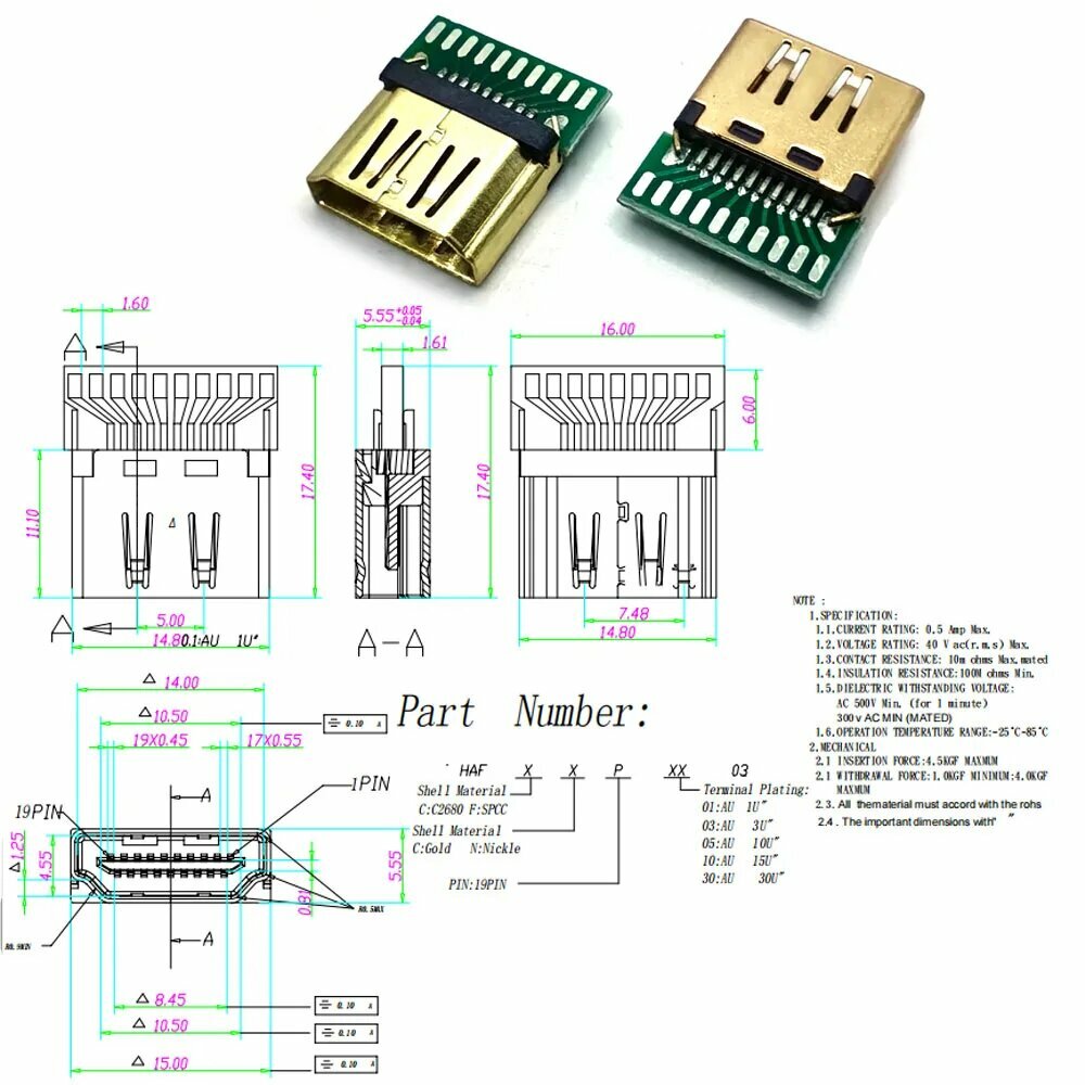 5 шт. HDMI 19P 20 контактов 19 контактов Штекерный разъем HDMI гнездовой тестовый разъем HDMI Ремонт замены пайки печатной платы DIY части