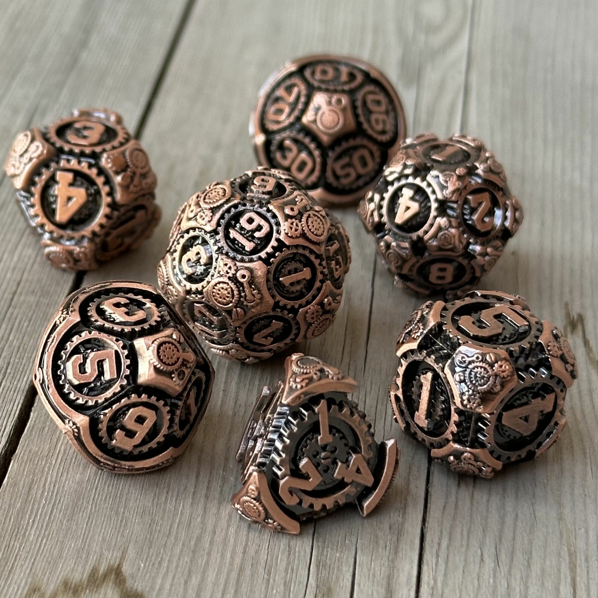 Дайсы ручной работы, Металлический материал, ДнД, Dungeons and Dragons, Pathfinder RPG (набор 7шт)