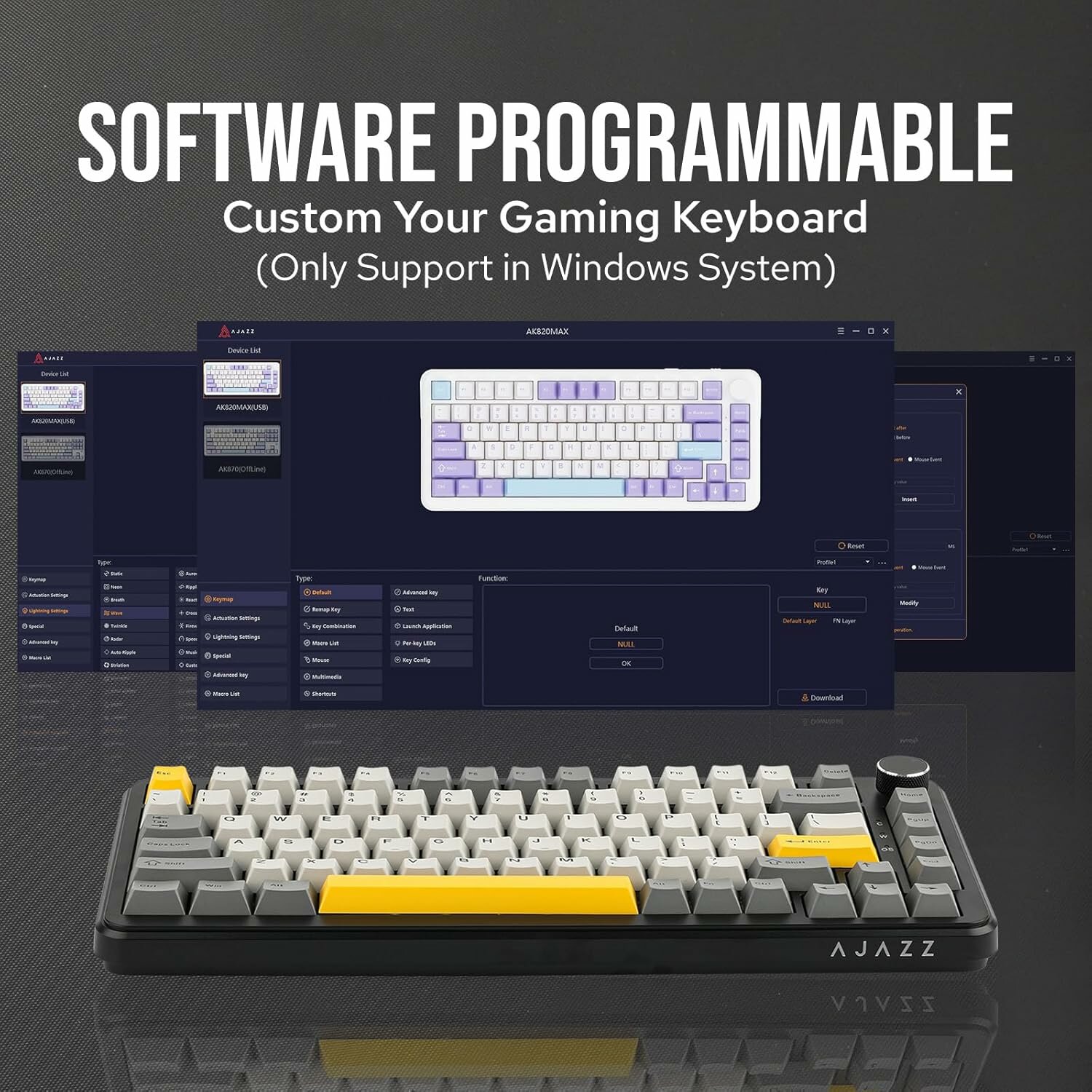 Ajazz Игровая клавиатура проводная AK820 MAX EW, Русская раскладка, лазурный, пурпурный
