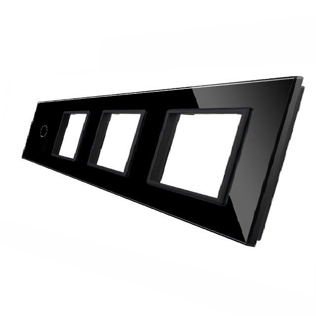 Панель для сенсорного выключателя и 3-х розеток , 1 клавиша, цвет черный, стекло BB-C7-C1/SR/SR/SR-12
