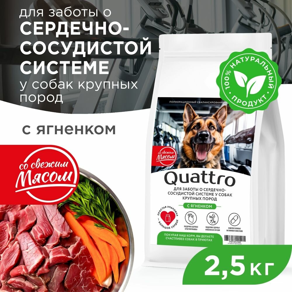 Quattro корм для взрослых собак крупных пород, для сердечно-сосудистой системы, с ягненком 2,5 кг