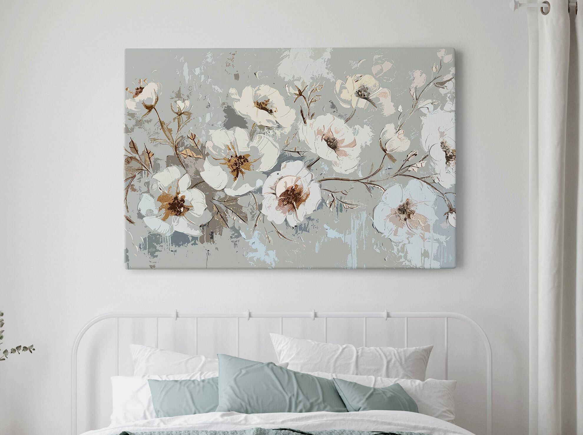 Интерьерная картина "Стильные цветы" на натуральном хлопковом холсте, большая, размер 60 на 90/ 60х90 см