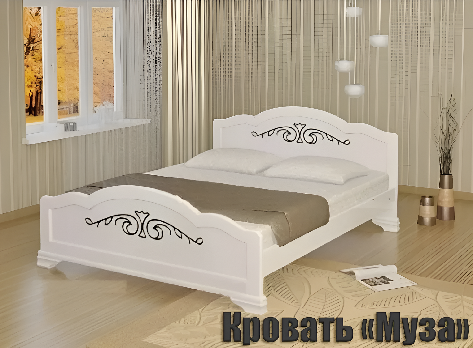 Кровать "Муза" из массива сосны 140x200 см, Белая эмаль