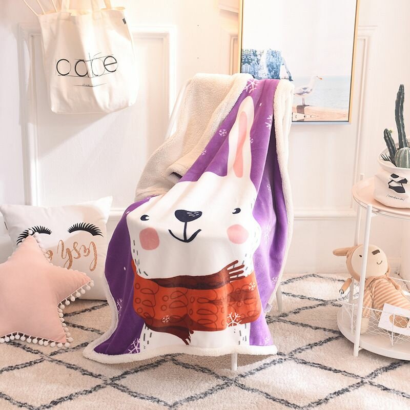 Детский двухслойный утолщённый флисовый плед, 100x140 см, с рисунком мультяшных персонажей