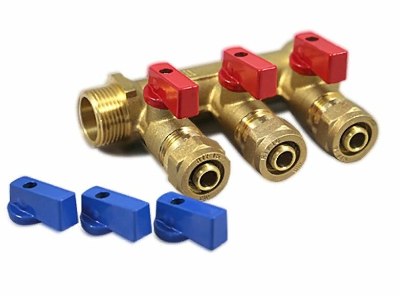 Коллектор с шаровыми кранами 1"x16ц, 2 контура, (универсальные ручки) Millennium KSS021016