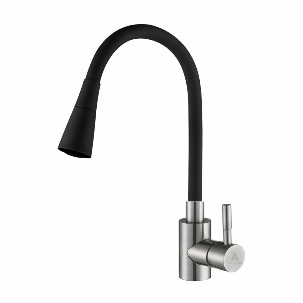 Смеситель для кухни Антей Мармелад с гибким изливом нержавеющая сталь черный