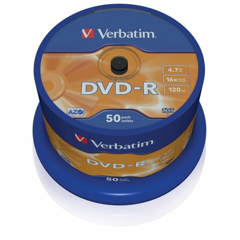 Компакт диск Verbatim DVD-R, скорость записи 16x, Azo Matt Silver, 4,7 гб, 50 шт (43548)