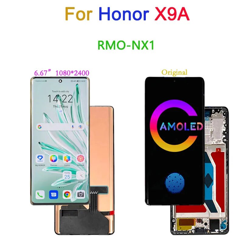 Оригинальный 6,67 "AMOLED для Honor X9a X9 A RMO-NX1 ЖК-экран + сенсорный дигитайзер для Honor X9A, запасные части для дисплея With green frame