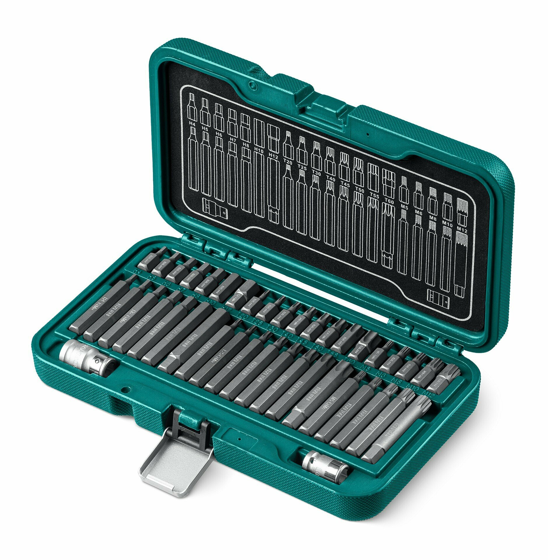 KRAFTOOL THS-42, 42 шт (HEX, TX, SPLINE) хвостовик 10 мм под квадрат 1/2″ набор специальных бит (26554)