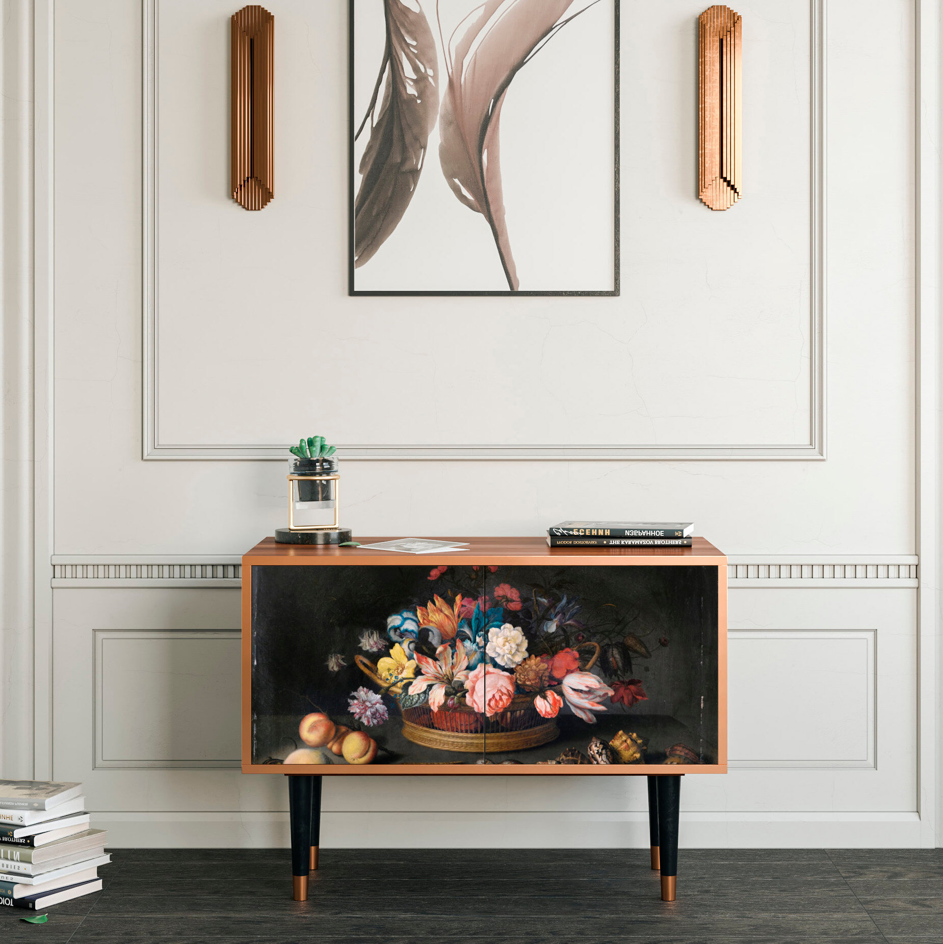 Комод - STORYZ - S1 Still Life with Flowers and Shells by Balthasar van der Ast, Размер - 94 x 69 x 48 см, Цвет корпуса - , Орех