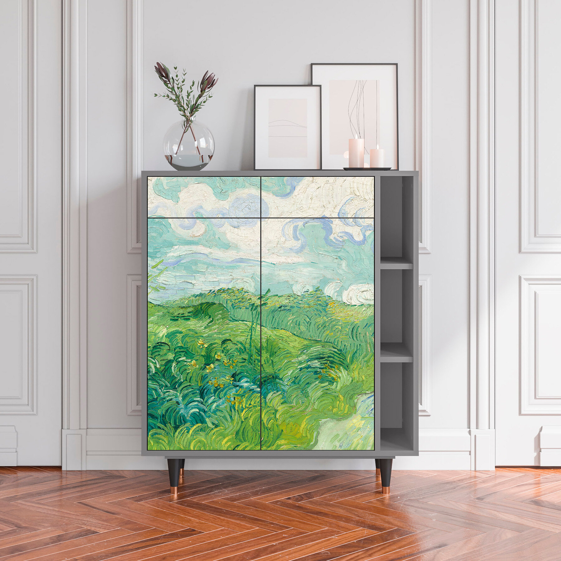Комод - STORYZ - BS6 Green Wheat Fields by Van Gogh, Размер - 94 x 110 x 41 см, Цвет корпуса - , Серый