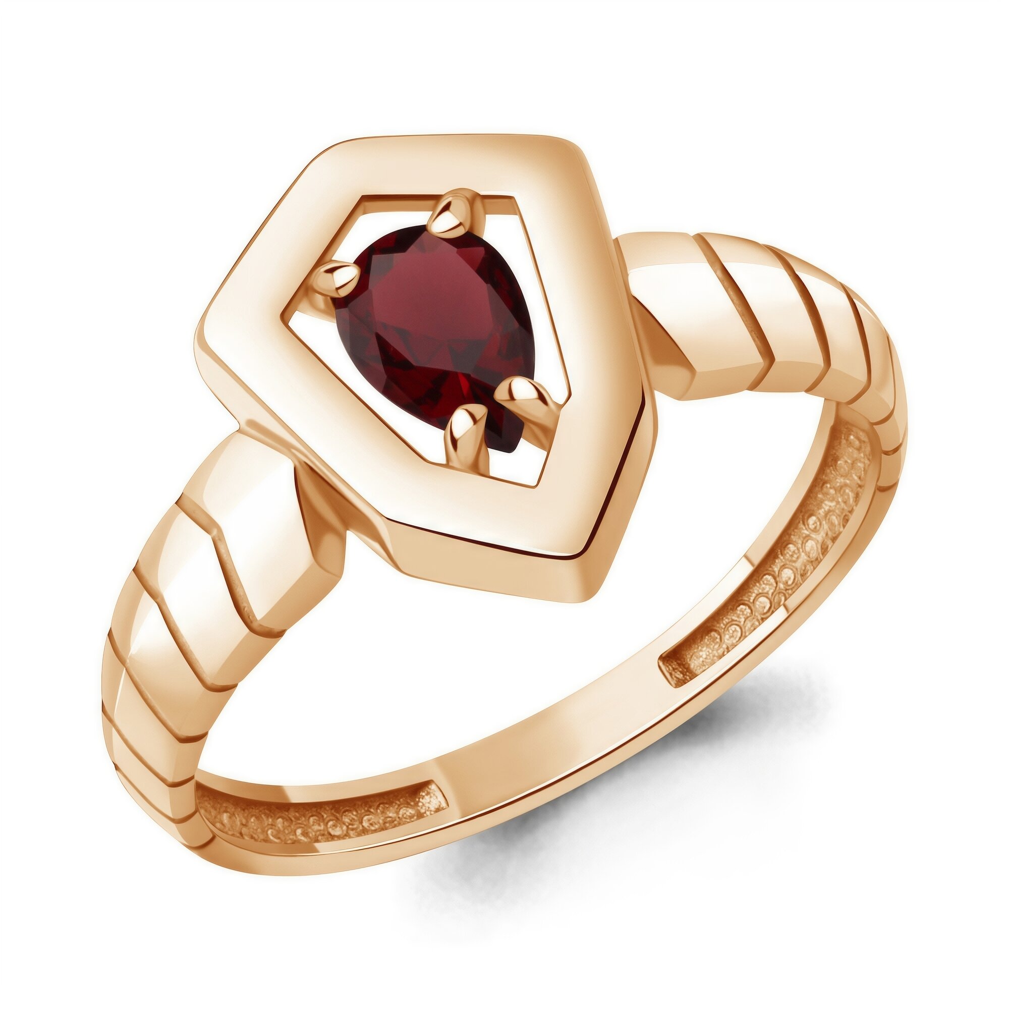 Кольцо, серебро, 925 проба, золочение, гранат