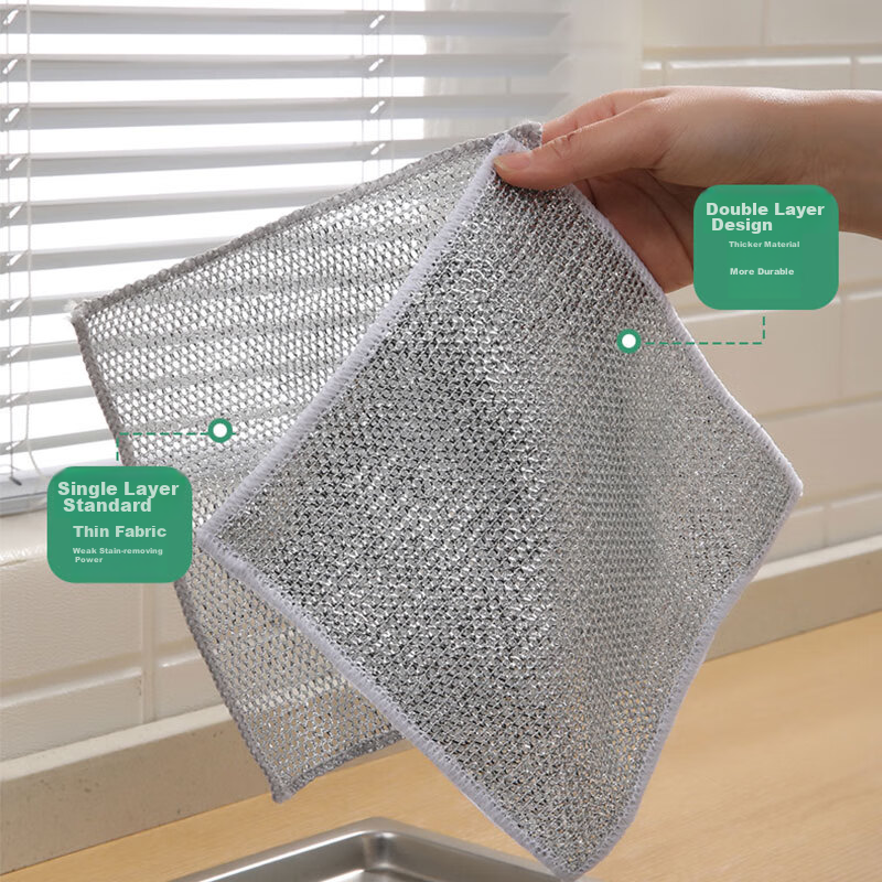 Meiliya Steel Wire Cleaning Cloth, Alternative to Steel Wool, Double-Layer Kitchen Pot Scrubber, Dish Washing Tool, Low-Loss Cleaning Cloth, 6 Pieces