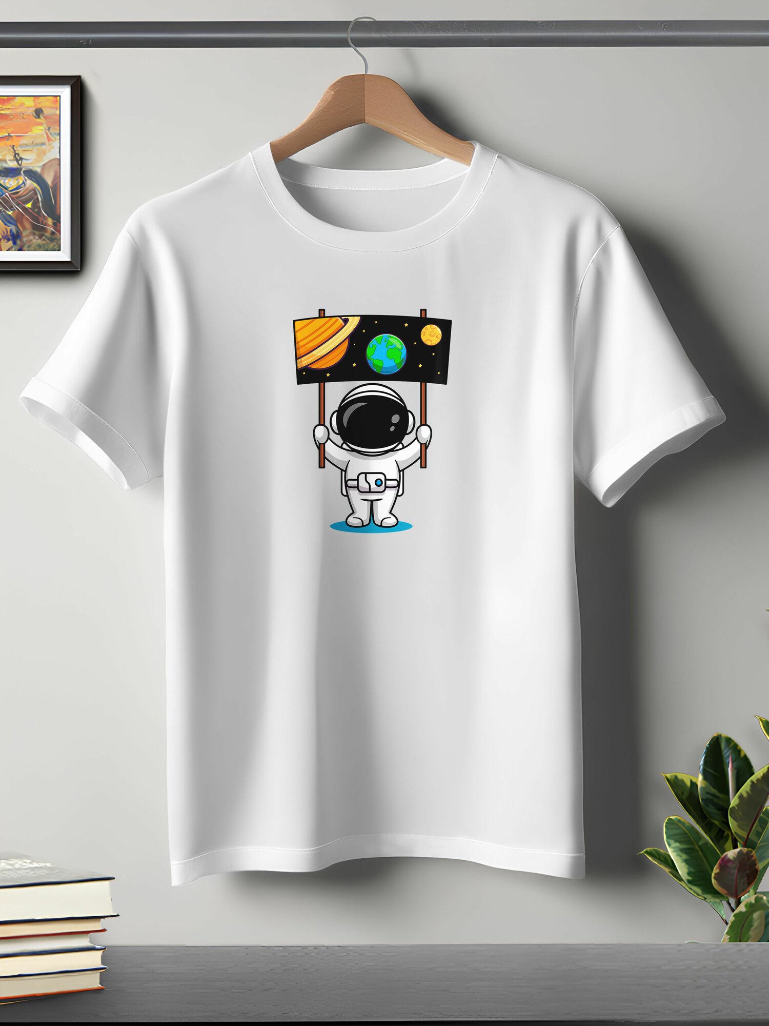 Футболка  Детская ONEQ 164 (14-15) размер с принтом Космонавт, белая