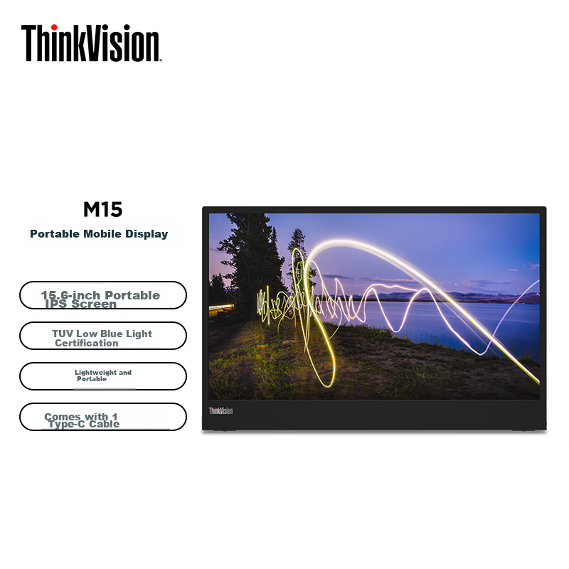 Lenovo ThinkVision 15.6-Inch IPS Portable Monitor M15, All-In Foldable Laptop, Type-C 65W Charging
