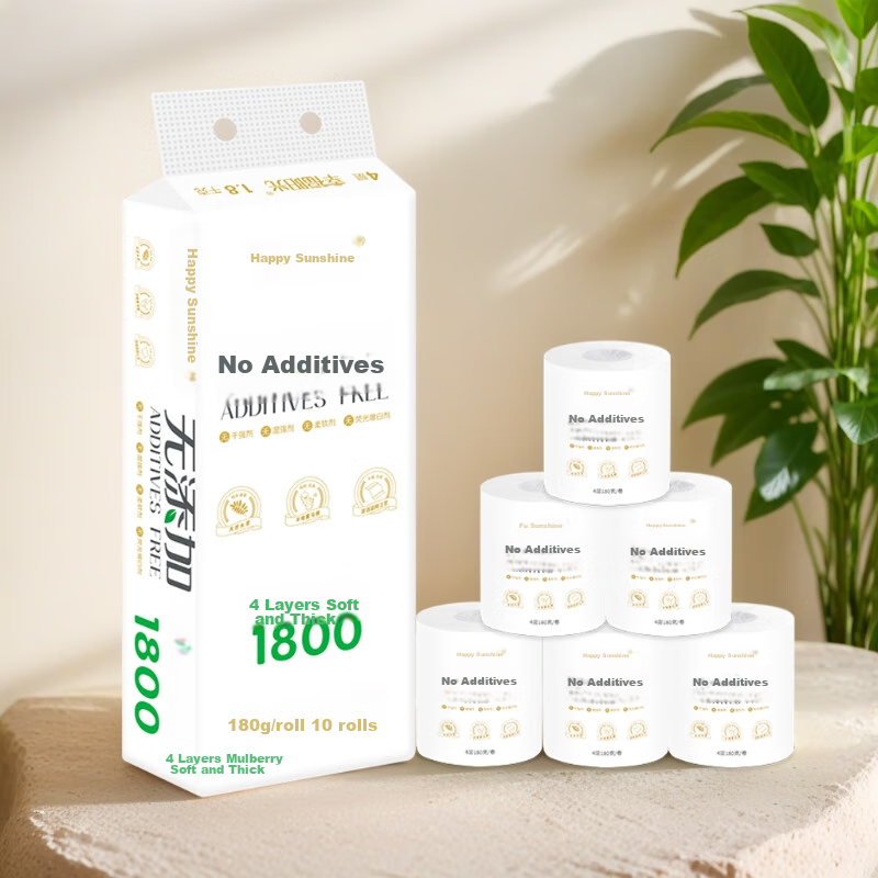 Xingfu Yangguang Toilet Paper, No Additives Series, 4-Ply 180g*10 Rolls, Thick Core Roll Toilet Paper, No Clogging