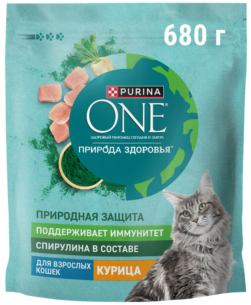 PURINA ONE природа здоровья для взрослых кошек с курицей и спирулиной 0,68 кг х 4 шт
