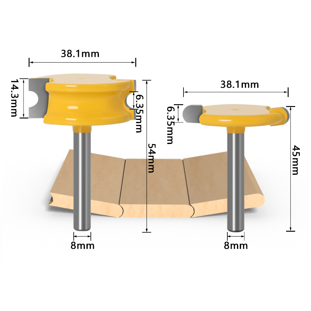 Набор фрез "Паз-шип" по дереву для изготовления вагонки, хвостовик 8 мм, 2 шт