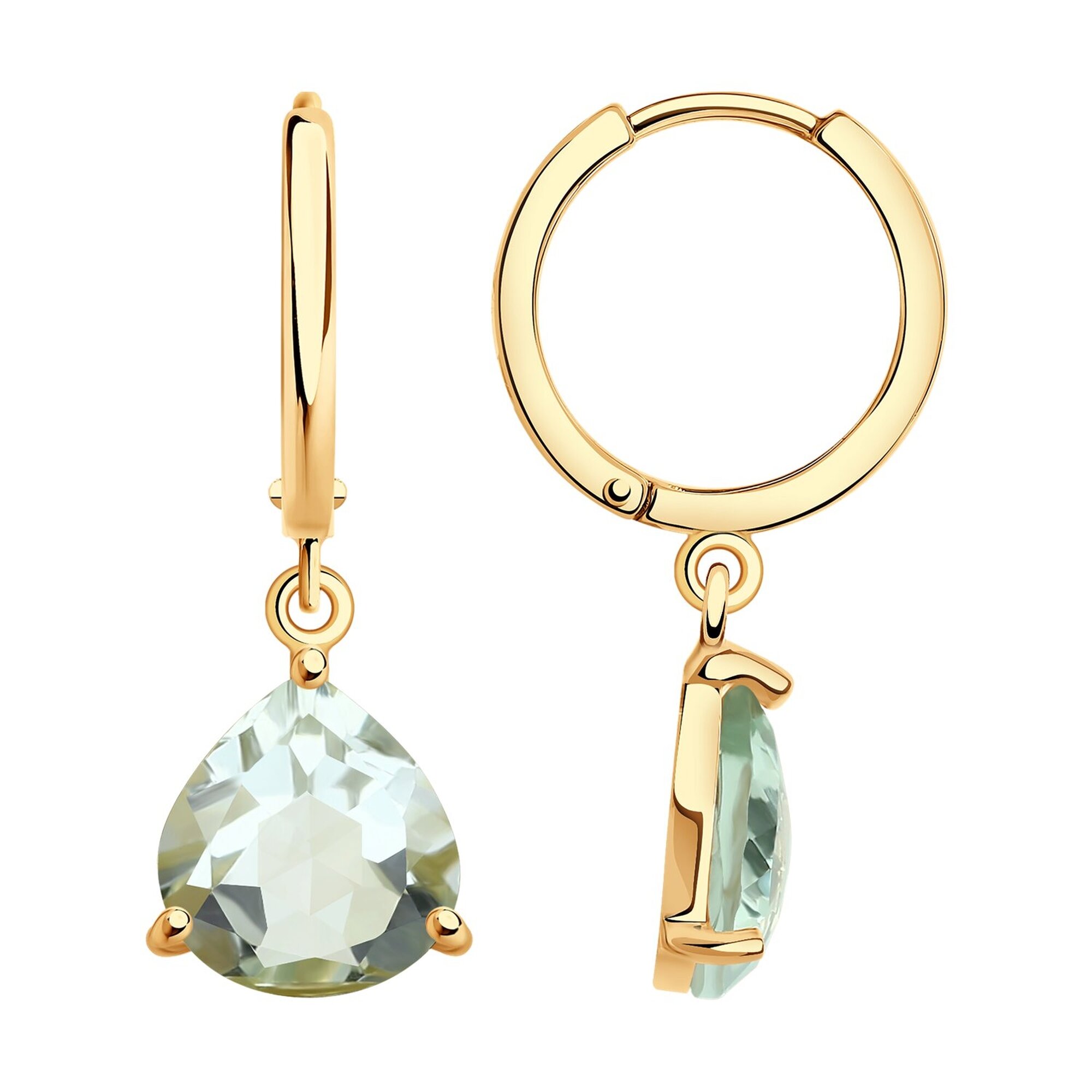 Серьги, красное золото, 585 проба, празиолит