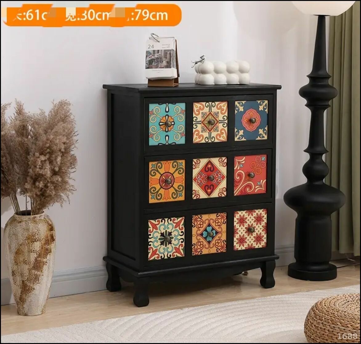 Комод F115, с ящиками, дерево/ABS пластик, 9 ящиков, черный/белый