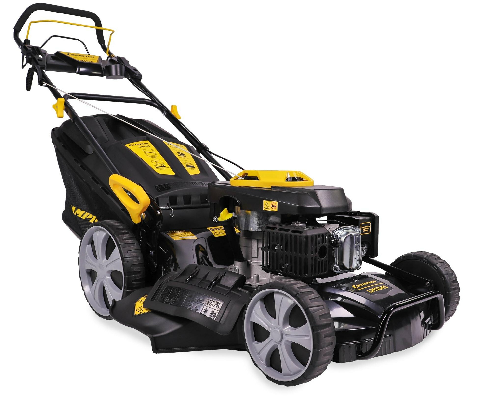 Газонокосилка бензо CHAMPION LM5345 (4.4кВт, 196 см3, 3 в 1, 25-75мм, 38.5кг)