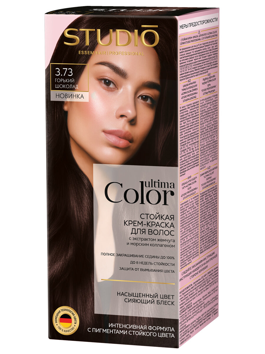 Краска для волос Studio Professional стойкая кремовая Ultima Color тон 3.73 горький шоколад