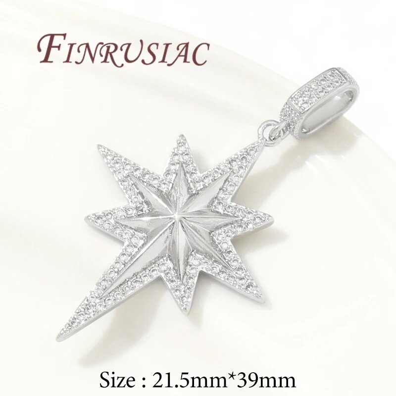 Подвески FINRUSIAC золотые позолоченные латунь циркон солнце/сердце/звезда 2 штуки Серебряный, 1 piece, Rhodium Plated