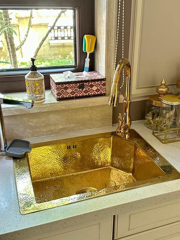 Мойка латунная, на кухню, прямоугольная, глянцевая, золотистый цвет