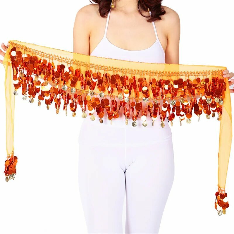 Танцевальный шарф для живота с монетами Оранжевый, orange