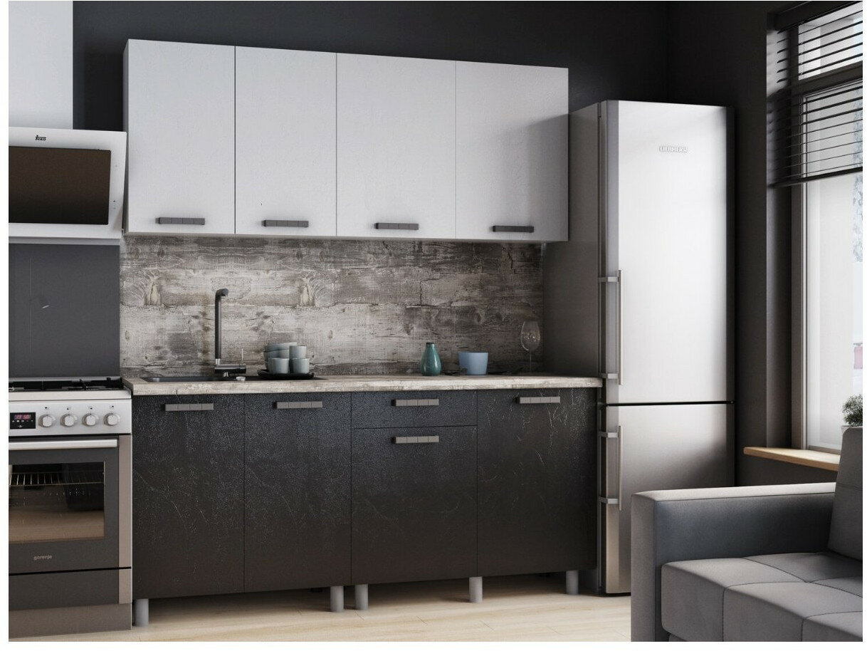 Кухонный гарнитур 1,8м, с фасадами МДФ, в современном стиле, камень светлый/камень темный