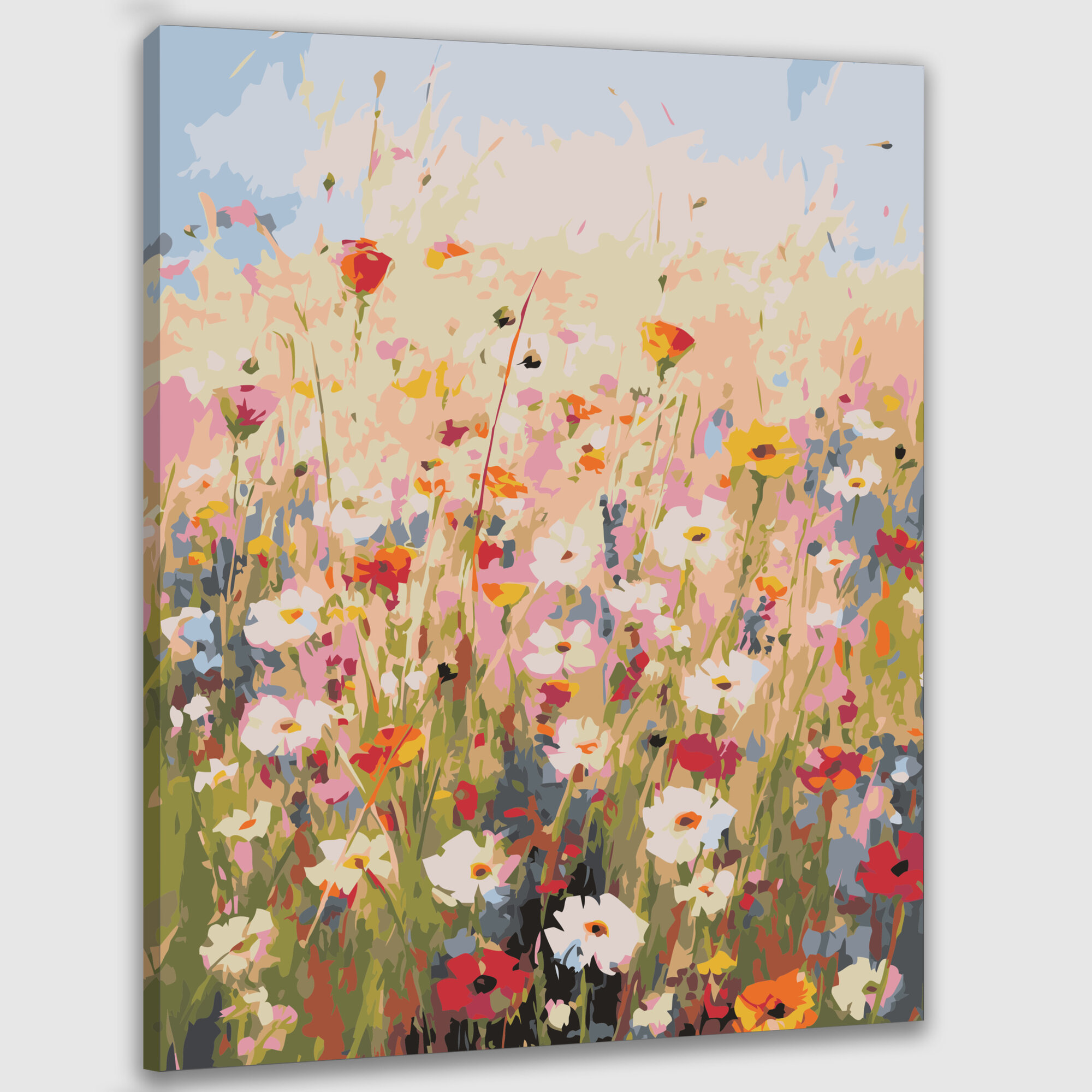 Картина по номерам 40x50 см, картина, масло, постимпрессионизм, луг, солнце, цветы, мазки, яркие цвета, текстура, свет