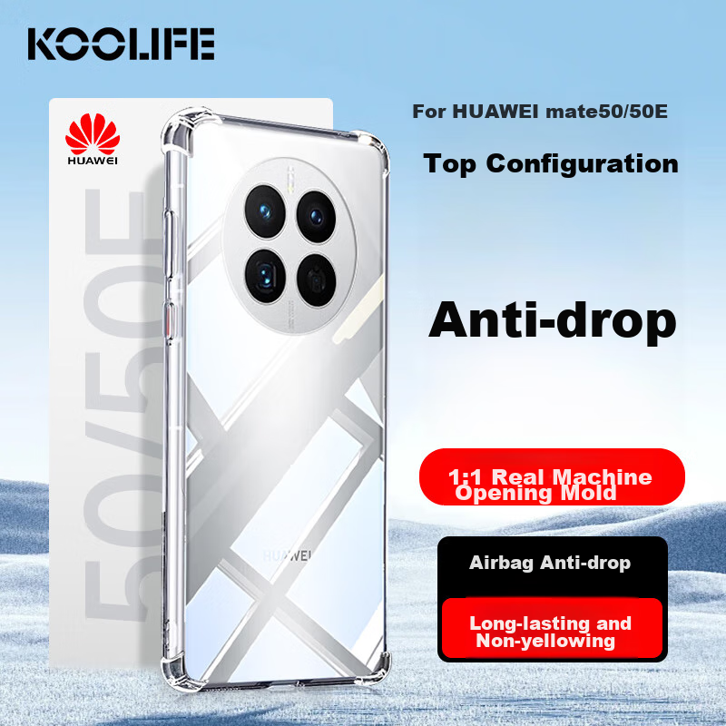 KOOLIFE Compatible with Huawei Mate 50/50E Phone Case, Huawei Mate 50 Protective Cover, Lens Protection, Simple Skin-Friendly Transparent Protective Case, Fingerprint-Resistant