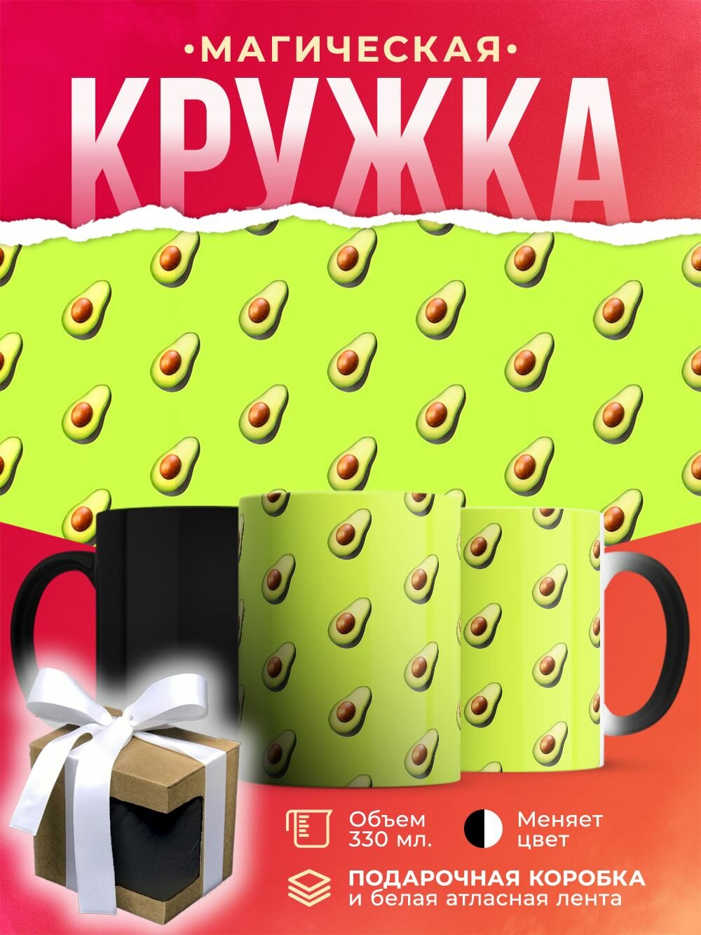 Кружка-хамелеон Паттерн с авокадо эмодзи / 330 мл